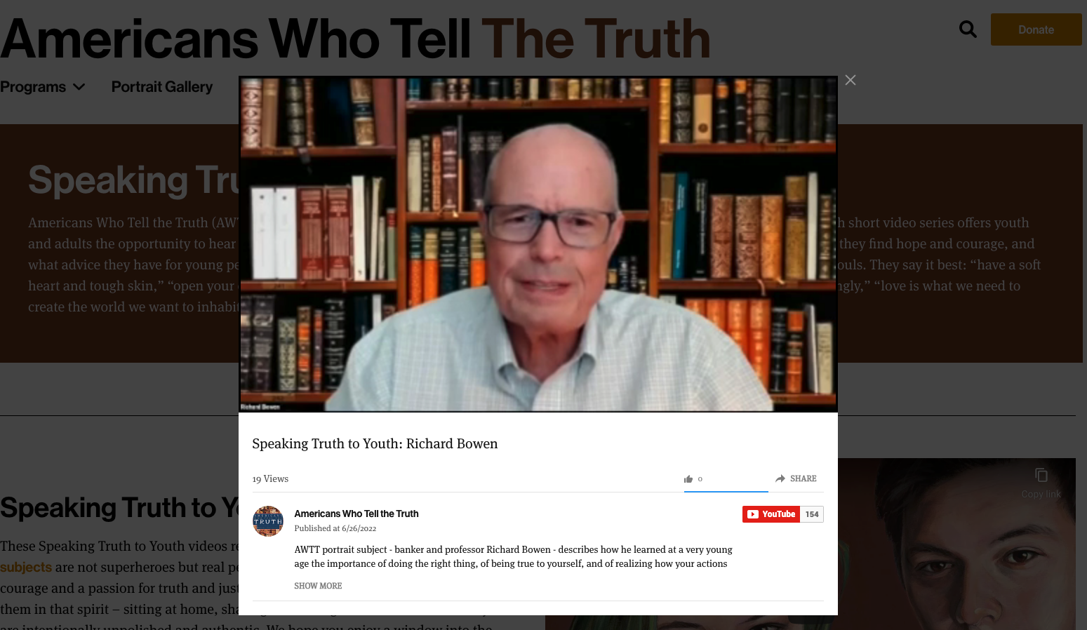 Americans Who Tell the Truth, Speaking Truth to Youth Video Series